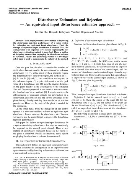 Pdf Disturbance Estimation And Rejection An Equivalent Input Disturbance Estimator Approach