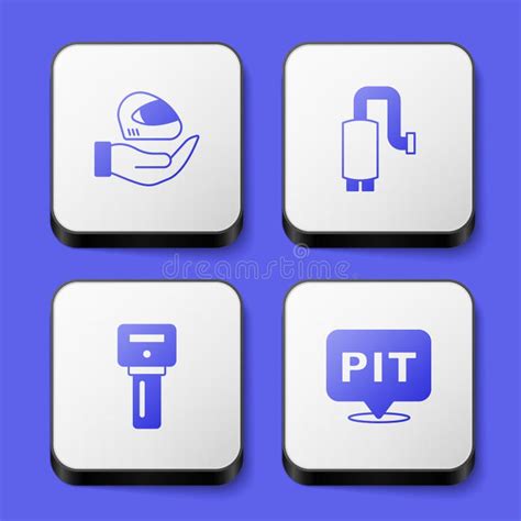 Set Racing Helmet Car Muffler Key With Remote And Pit Stop Icon