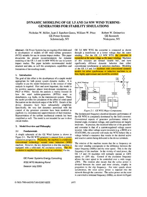 Dynamic Modeling Of Ge Wind Turbine Pdf Wind Power Turbine