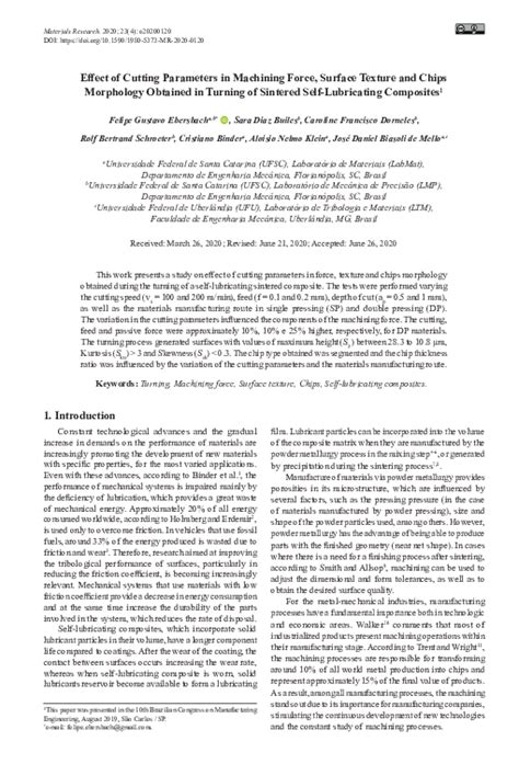 Pdf Effect Of Cutting Parameters In Machining Force Surface Texture And Chips Morphology