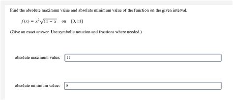 Solved Find The Absolute Maximum Value And Absolute Minimum