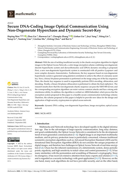 Pdf Secure Dna Coding Image Optical Communication Using Non Degenerate Hyperchaos And Dynamic