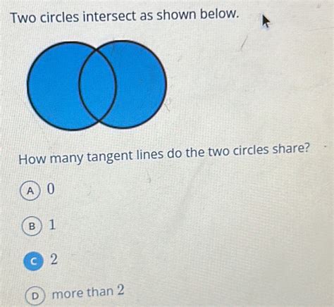 Two Circles Intersect As Shown Below How Many Tangent Lines Do The Two Circles Share A