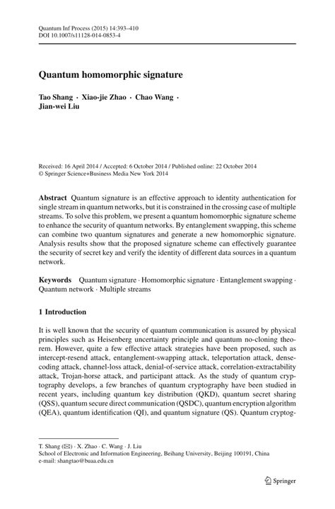 Pdf Quantum Homomorphic Signature