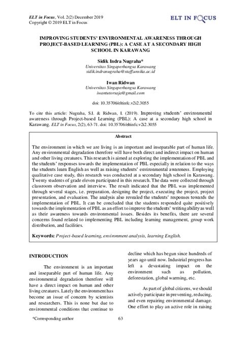 Pdf Project Based Learning Practices With Secondary School Students