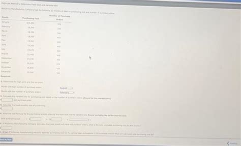 solved high low method to determine fixed cost and variable