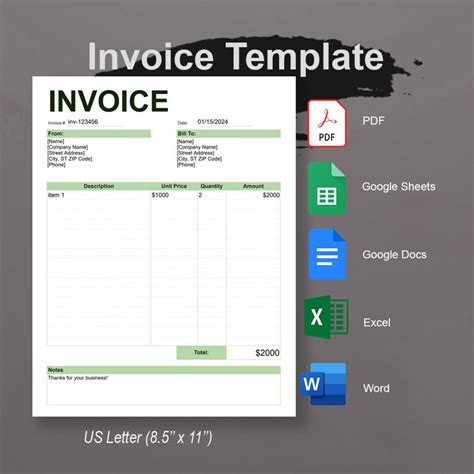 Business Invoice Simple Invoice Template Editable And Printable Pdf Ms Word Ms Excel