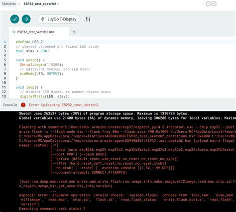 Upload To Esp32 Board Fails Invalid Choice Uploadflags Cloud Editor Arduino Forum