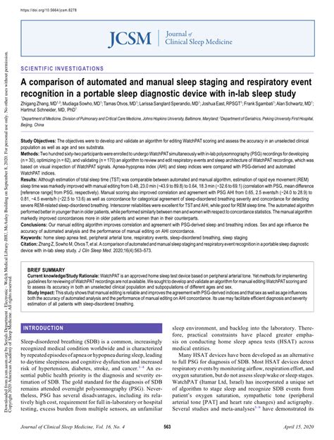Pdf A Comparison Of Automated And Manual Sleep Staging And Respiratory Event Recognition In A