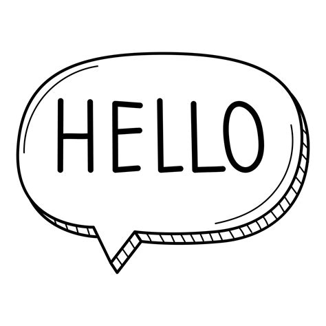 A Speech Bubble With The Word Hello In The Doodle Style Hand Drawn Black And White Vector