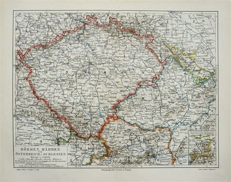 1897 Antique Map Of Bohemia And Moravia Silesia Czech Republic 127