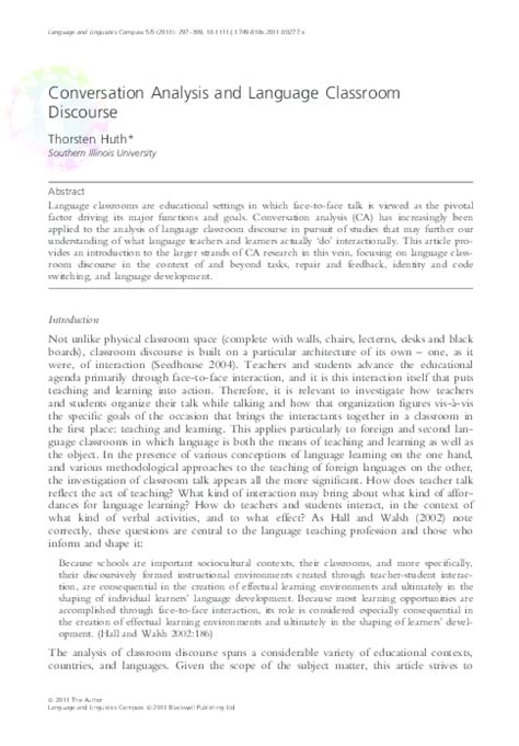 Pdf Conversation Analysis And Language Classroom Discourse