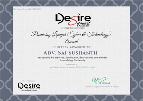 Dr Sai Sushanth Samudrala On Linkedin Happy 2 Share That I Received The Promising Lawyer