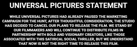 Media Confidential Universal Cancels Release Of The Hunt
