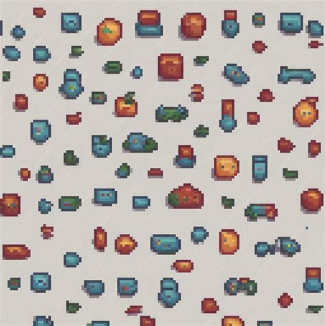 Pixel Art Showcasing Diverse Objects On A Gray Backdrop Premium Ai