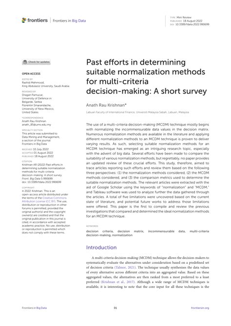 Pdf Past Efforts In Determining Suitable Normalization Methods For Multi Criteria Decision