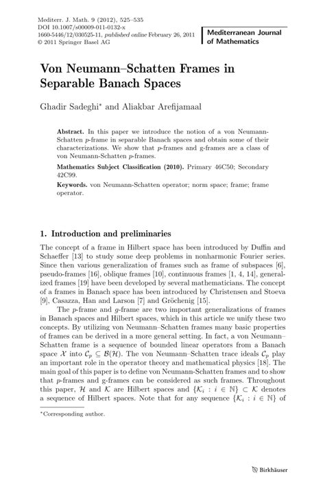 Pdf Von Neumann Schatten Frames In Separable Banach Spaces