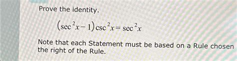 Solved Prove The Identity Sec X Csc X Sec XNote That Each Chegg