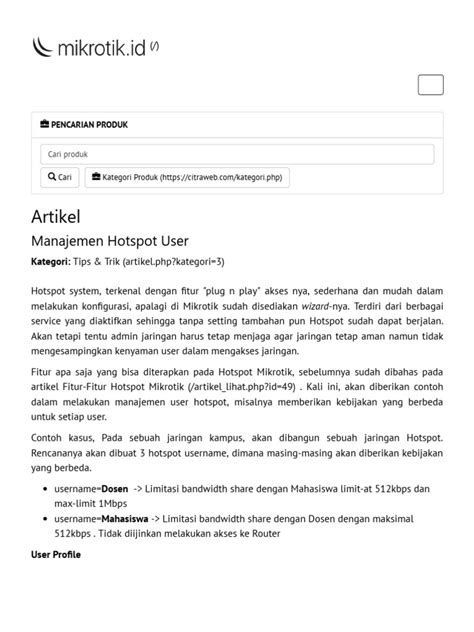 Mikrotik Id Manajemen Hotspot User Pdf