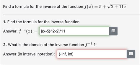 Solved Find A Formula For The Inverse Of The Function Chegg Com