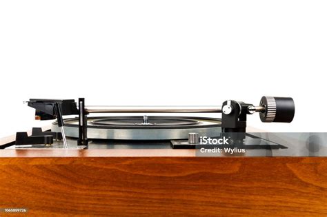 빈티지 턴테이블 비닐 레코드 플레이어 흰색 절연의 측면 보기 Dj에 대한 스톡 사진 및 기타 이미지 Dj 검은색 과거