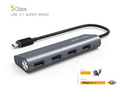 Wavlink Ports USB Type C To USB Hub Gbps Transmission Rates Aluminum Design Multi