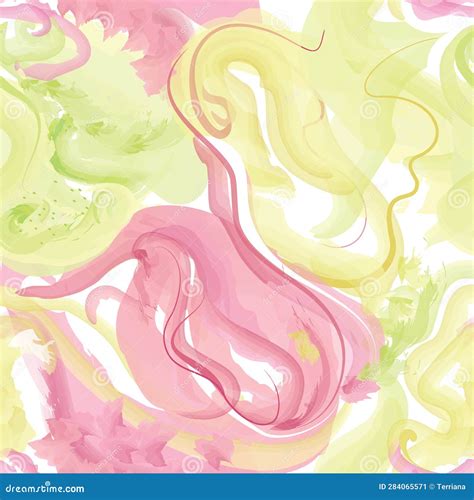 Abstract Wavy Lines Beautiful Seamless Watercolored Texture Endless Pattern In Bright Spring