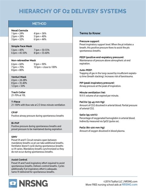 Hierarchy Of O2 Delivery Systems Pdf Breathing Gases