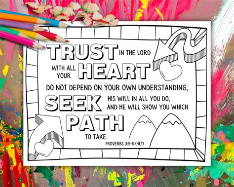 Proverbs 3 5 6 Trust In The Lord Set Of 5 Printable Colouring Pages For