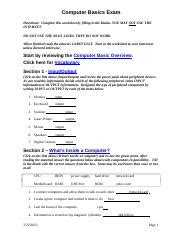 Computer Basics Exam Review Worksheet And Answers Course Hero