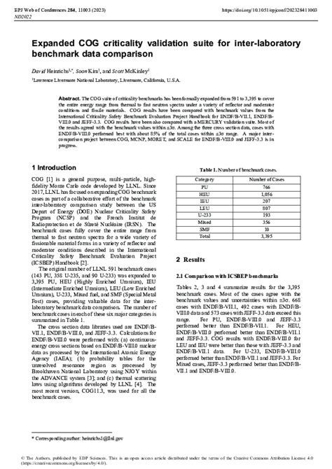 Pdf Expanded Cog Criticality Validation Suite For Inter Laboratory Benchmark Data Comparison