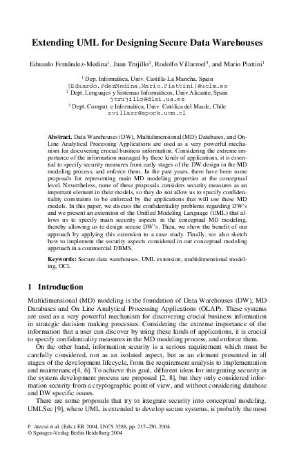 Pdf Extending Uml For Designing Secure Data Warehouses Juan Trujillo