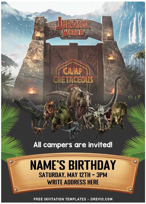 Free Editable Pdf Spectacular Jurassic World Dinosaur Birthday