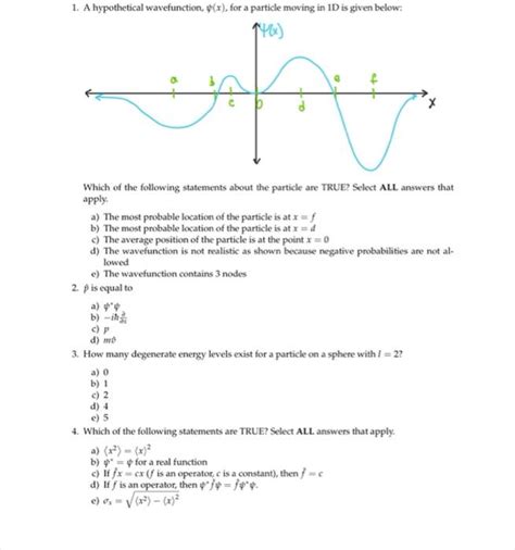 Solved 1 A Hypothetical Wavefunction Yx For A Particle