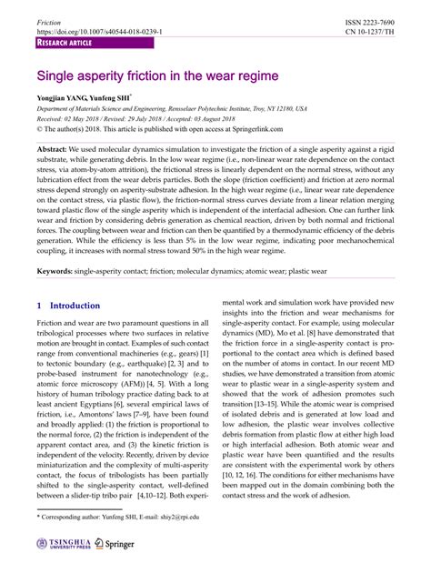 Pdf Single Asperity Friction In The Wear Regime