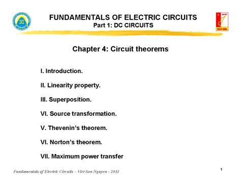 EE3706 Chapter 4 Circuit Theorems 1 FUNDAMENTALS OF ELECTRIC CIRCUITS Part 1 DC CIRCUITS