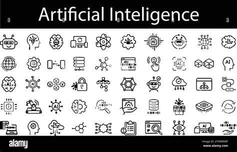 Artificial Intelligence And Machine Learning Icons Monoline Series Thin Line Vector Icon Set