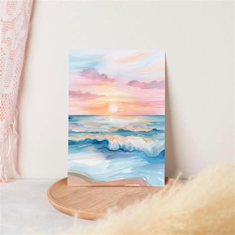 Pastel Beach Sunset Watercolor Print Coastal Seascape Wall Art Etsy