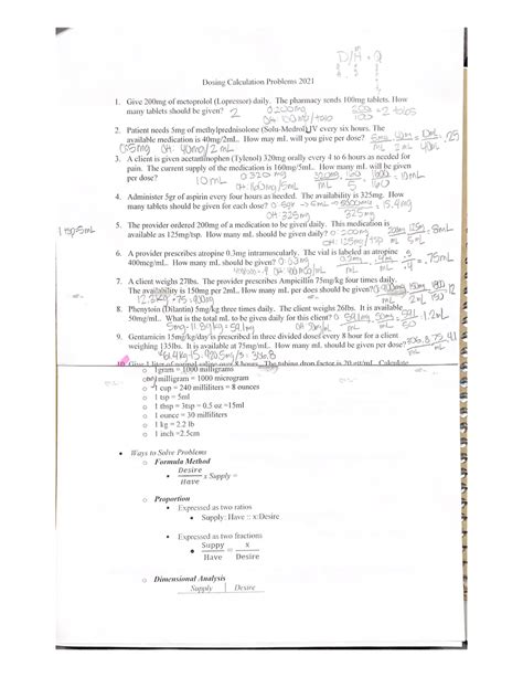 Dosing Calculation Problems 2021 Nsg 122 Studocu