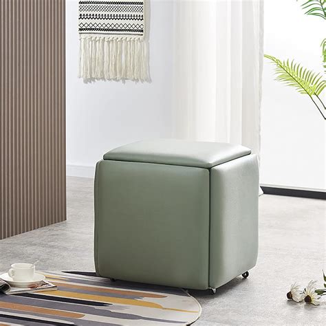 5 In 1 Nesting Ottoman Cube Chair Stackable Stools Faux Pu Small Square Foot Rest Stools Foot