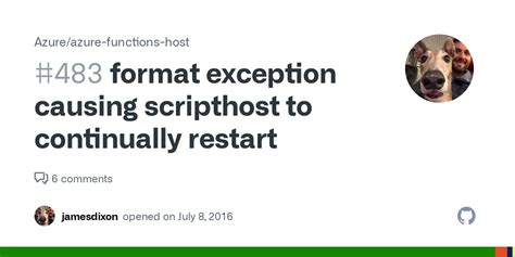 Format Exception Causing Scripthost To Continually Restart · Issue 483 · Azureazure Functions