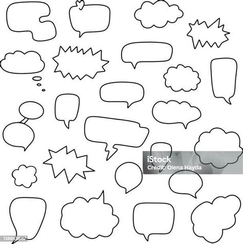귀여운 손으로 그린 낙서 벡터 세트 음성 거품 흰색 배경에 격리 구름에 대한 스톡 벡터 아트 및 기타 이미지 구름 귀여운