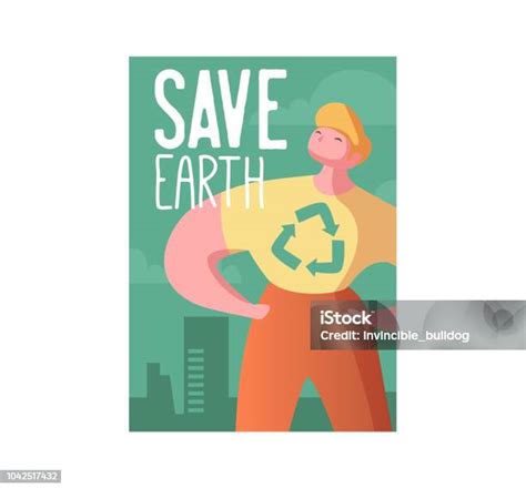 지구 포스터 배너 광고 전단지를 저장 합니다 세계 환경 날 남자와 재활용 기호입니다 벡터 일러스트 레이 션 쓰레기에 대한 스톡