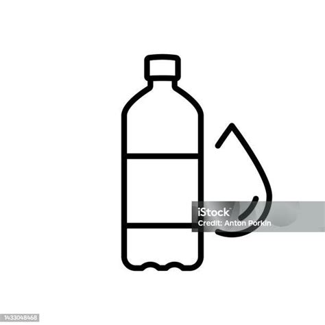 드롭 라인 아이콘이있는 물병 미네랄 워터 음료 주스 및 소다 블랙 리니어 아이콘을위한 플라스틱 병 편집 가능한 스트로크 격리된 벡터 일러스트 레이 션 병에 대한 스톡 벡터