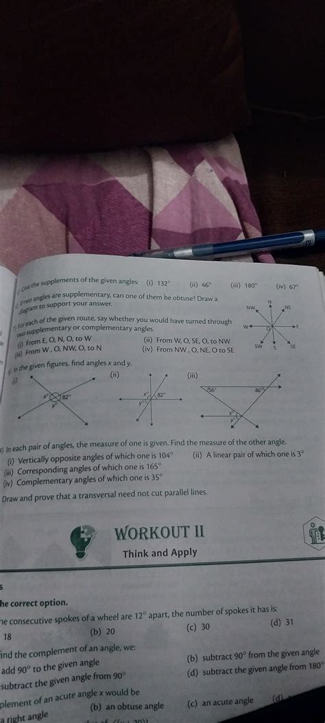 Give The Supplements Of The Given Angles I 132∘ Ii 46∘ Iii 180∘ I