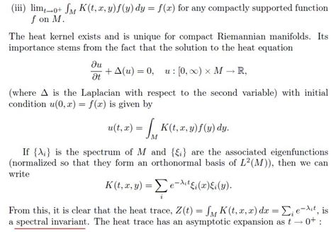 differential geometry what is spectral invariant mathematics stack