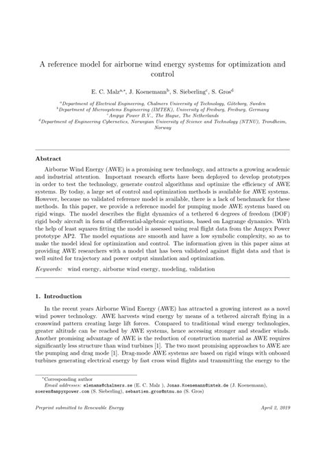 Pdf A Reference Model For Airborne Wind Energy Systems For