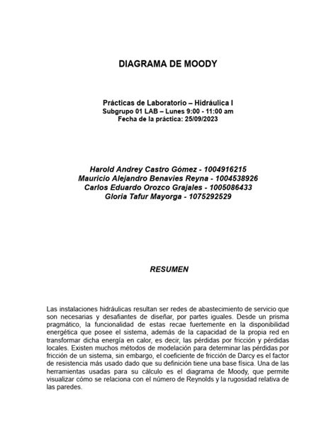 Diagrama De Moody Pdf Ingeniería De Edificación Ingeniero Civil