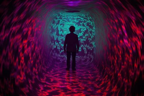 Premium Photo A Man Standing In Front Of A Tunnel With Red And Blue
