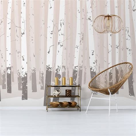 Birch Tree Wallpaper Patterns Wall Mural Snowy Birch Trees And Birds